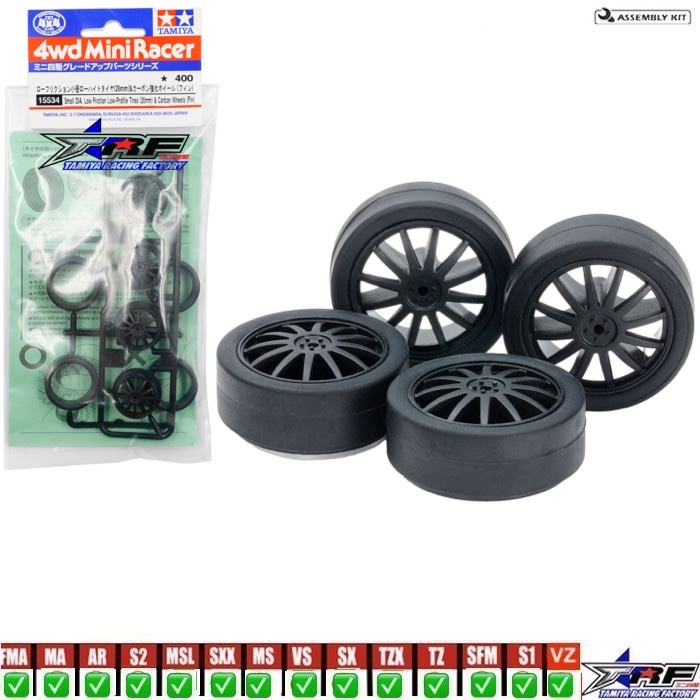 TAMIYA 15534 MEDIUM DIA. LOW FRICTION LOW-PROFILE TIRES (26mm) & CARBON ...