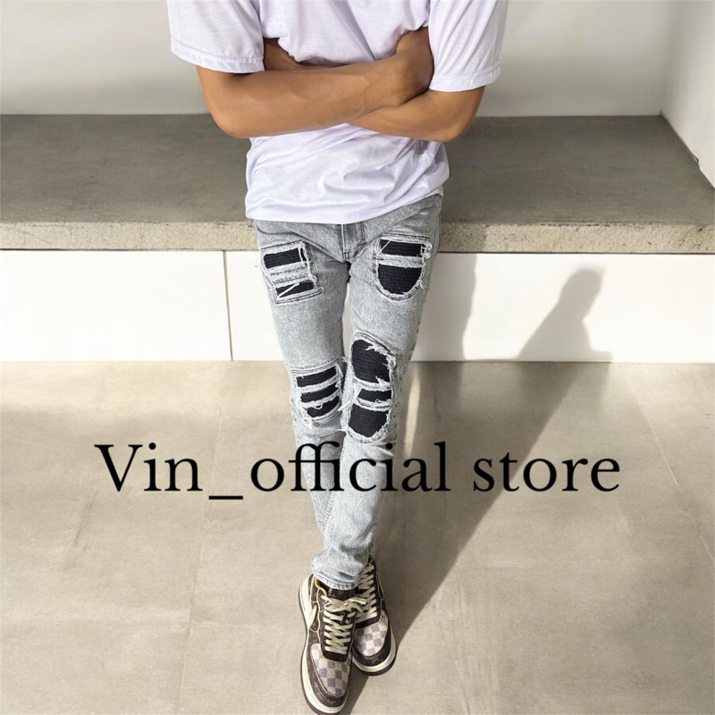 [RUCAS] Men's Slim Fit Ripped Stretch Bikers Jeans – Snow Gray Abu ...