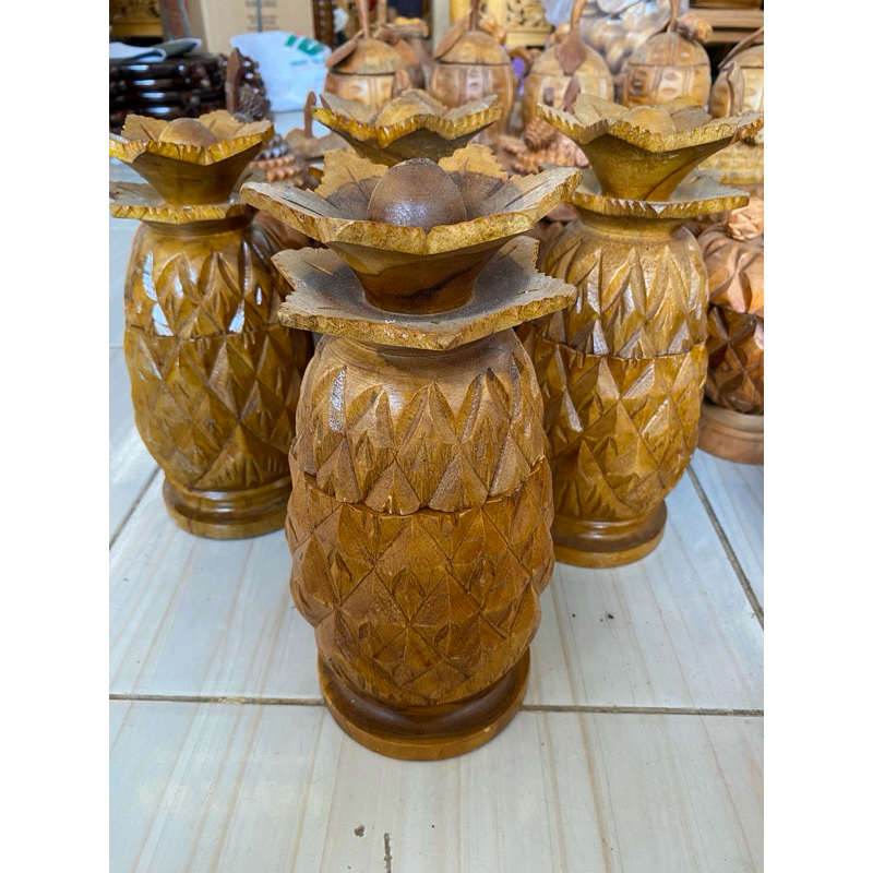 KAYU Teak wood pineapple pattern candy jar/candy jar/Eid jar/aesthetic ...