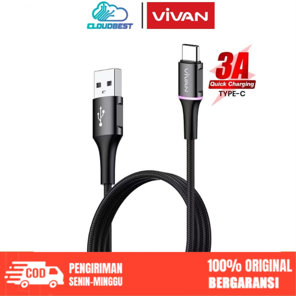 Vivan Cable Type C 3A LED Light Quick Charge 100CM | Shopee Malaysia
