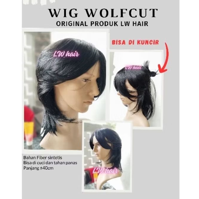 HITAM Black Long Pigtail Wolfcut Mullet Wig | Shopee Malaysia