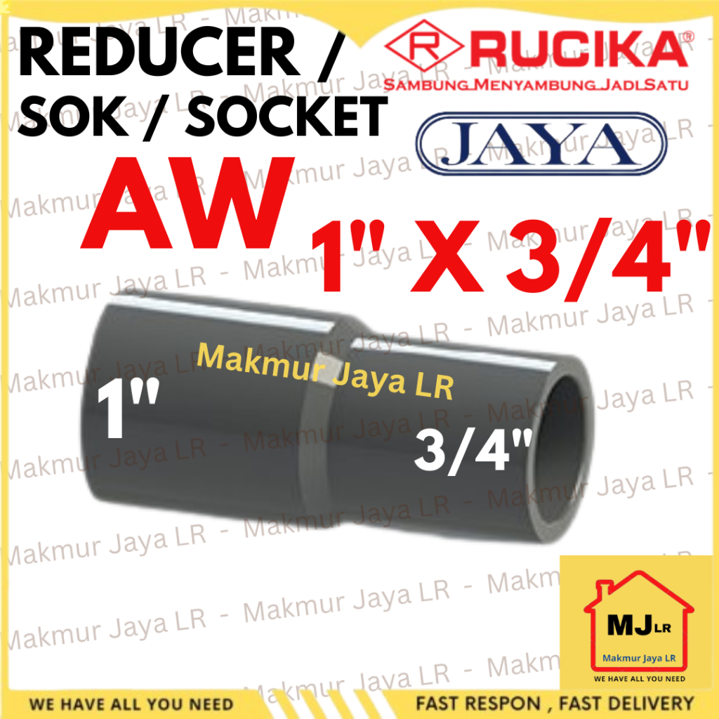 Reducer Sok 1 x 3/4 inch Verlop 1" x 3/4" PVC Flok Sok V Sok Reducing ...