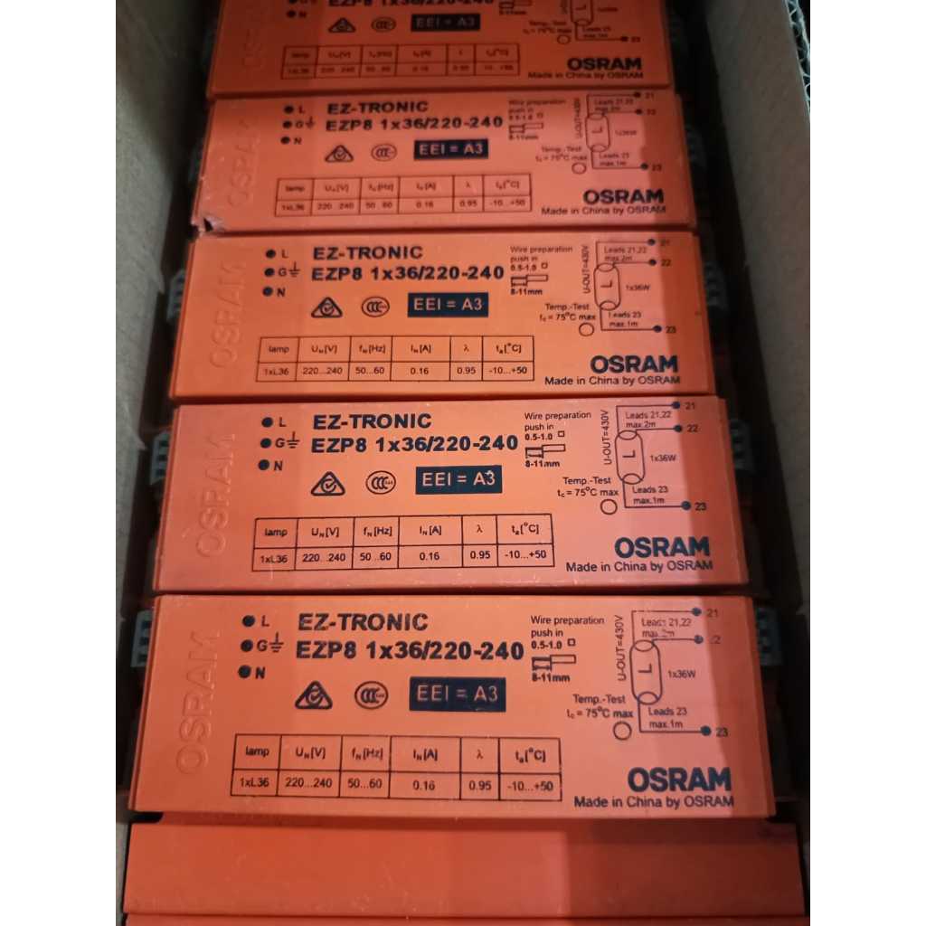 OSRAM T8 1X36W AND 2X36W ELECTRICAL BALLASTS 220V. ORIGINAL PRODUCT! EZ ...