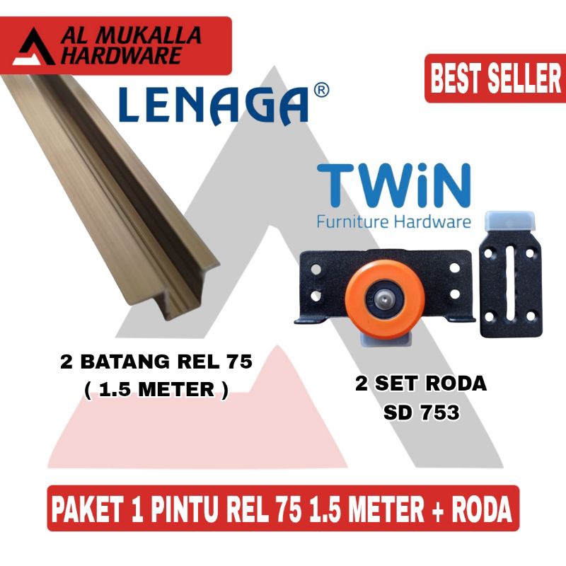 (1 Door + 1.5 Meters) Package of 2 Rails 75 Lenaga 1.5 Meters + 2 Sets ...