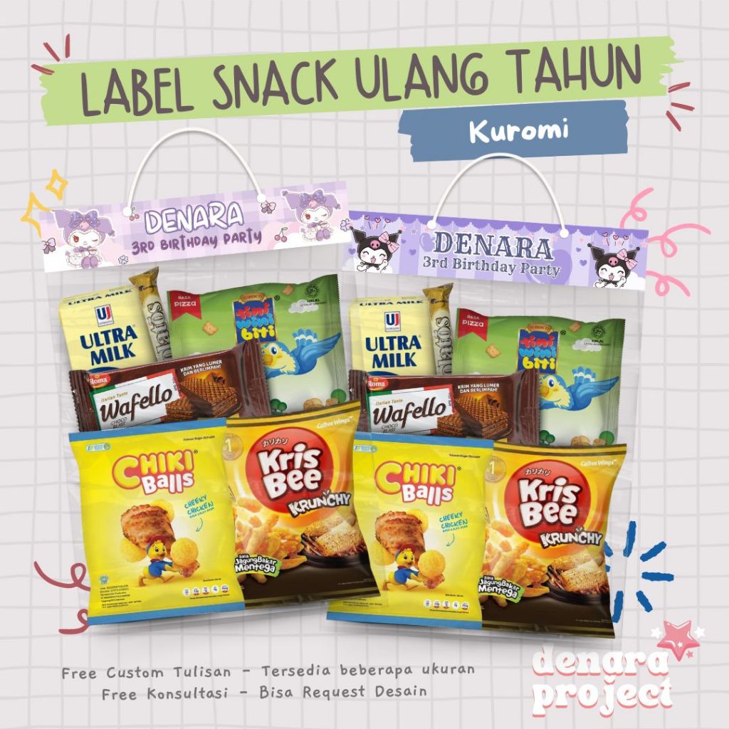 Custom Plastic Birthday Snack Labels / Kuromi Sanrio Character Birthday ...