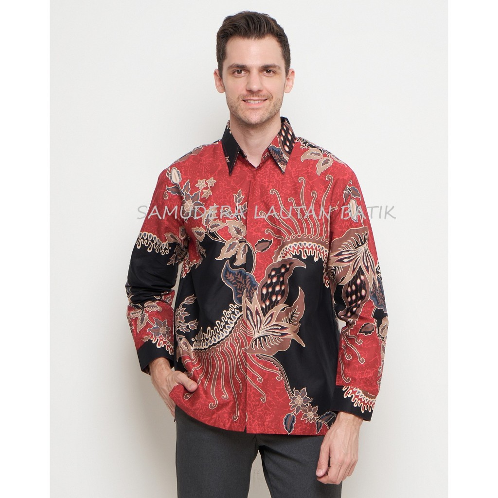 MERAH KEMEJA Men's Batik Shirt Couple Father Son Red Maroon Batik Men's ...
