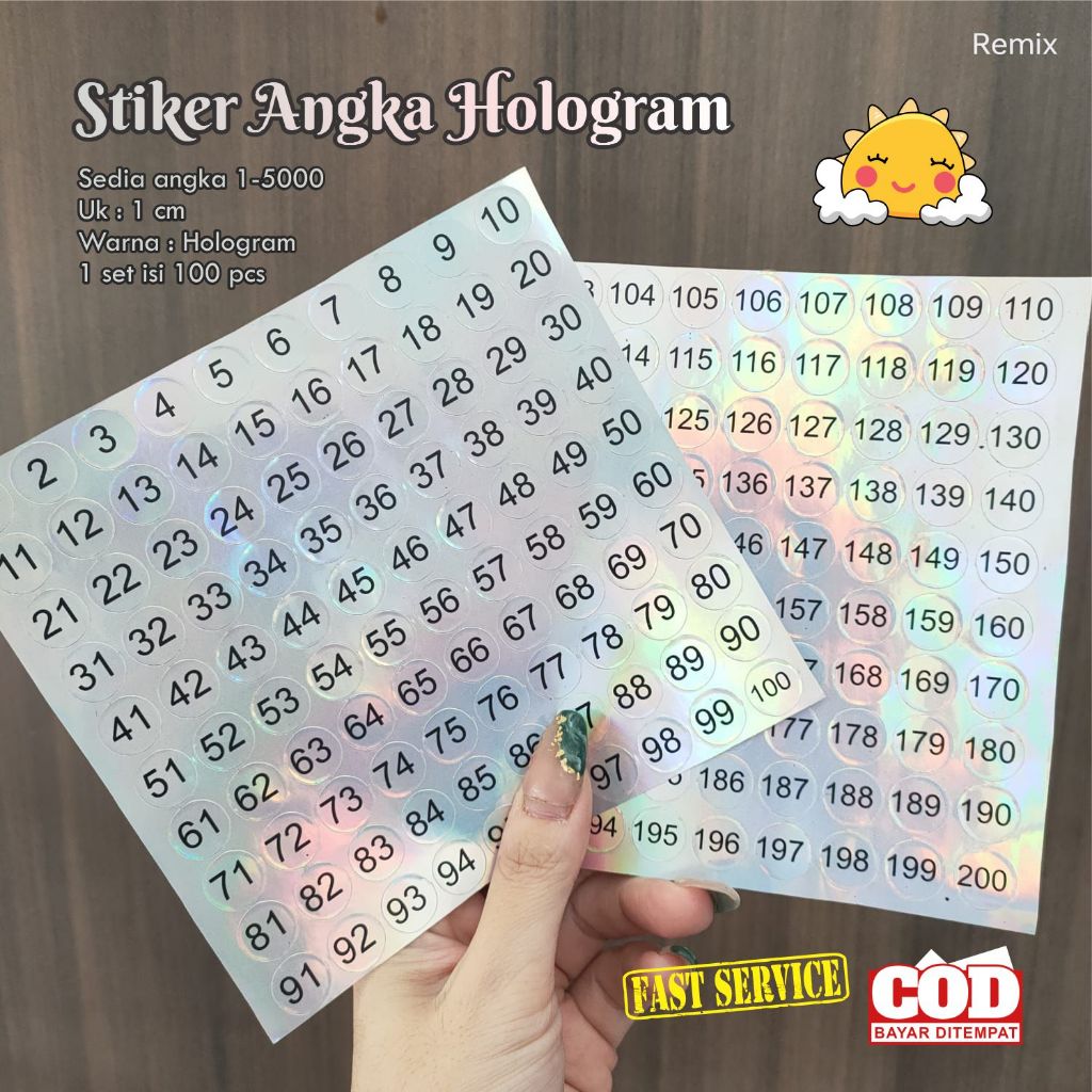 Hologram stickers numbers 1-100 to be attached to the Wedding Angpao ...