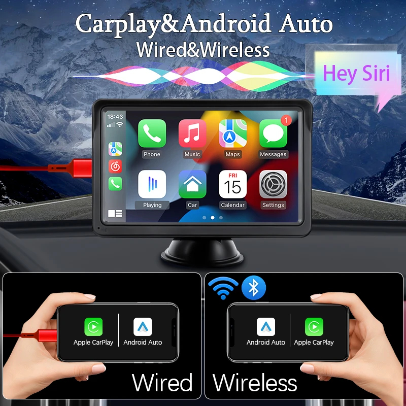7 Inch Touchscreen Wireless Wired Carplay Android Auto Portable Car