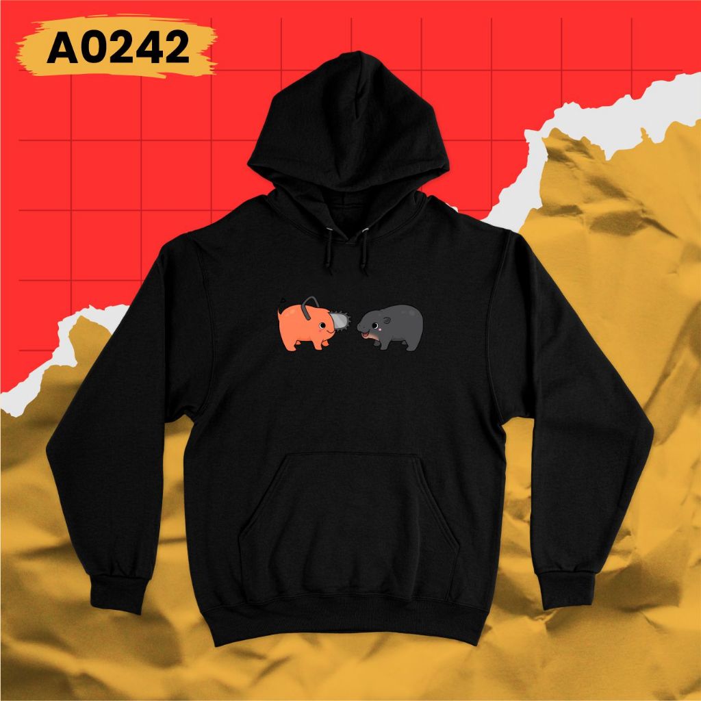 Moo Deng Hippo x Pochita Anime Chainsaw Man Hoodie Sweater A0242 ...