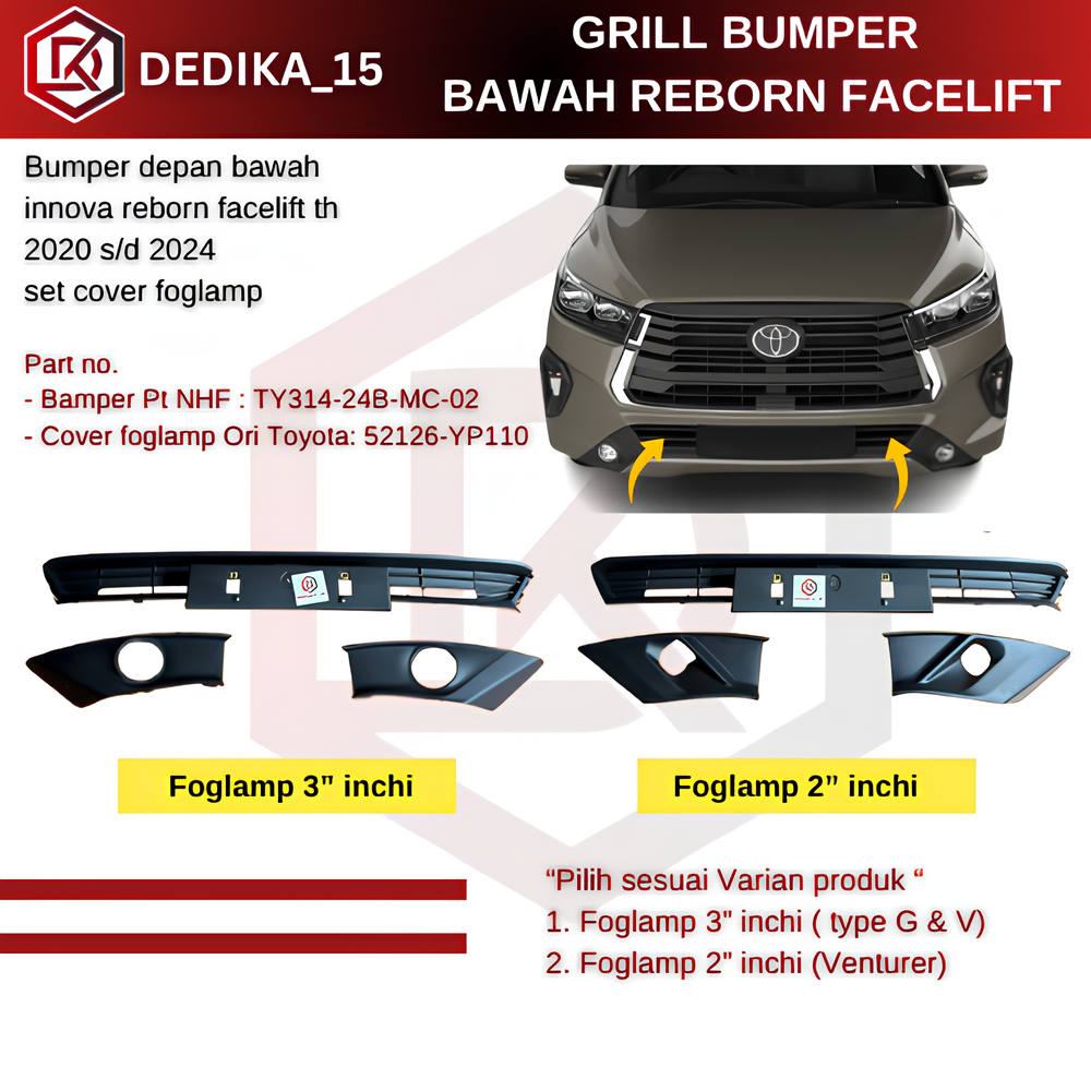 Grille Grill Bumper Lower front Bumper Innova reborn facelift 2020 to ...