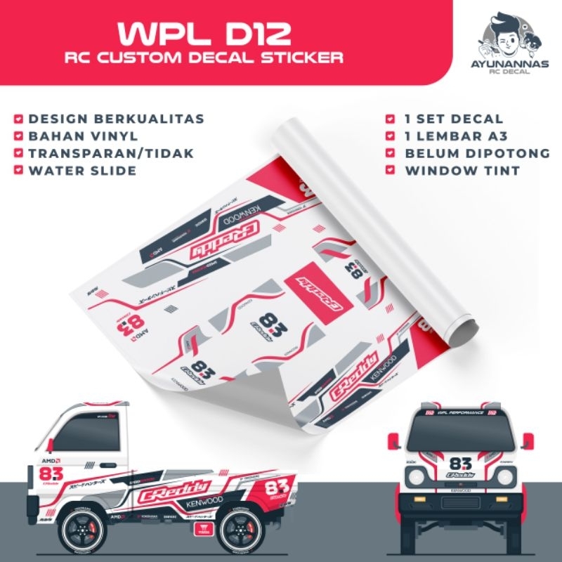Rc WPL D12 Sticker Decal 1:10 scale greddy livery | Shopee Malaysia
