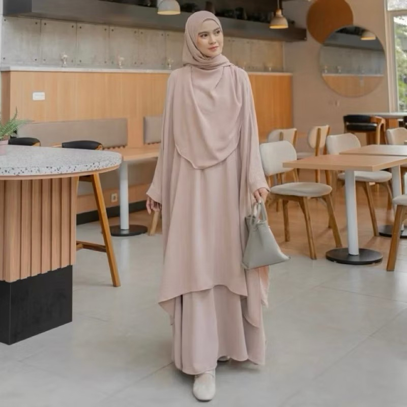 One Set of Syar'i Malay Tunic Skirt Pashmina Oval Women's Abaya Suit ...