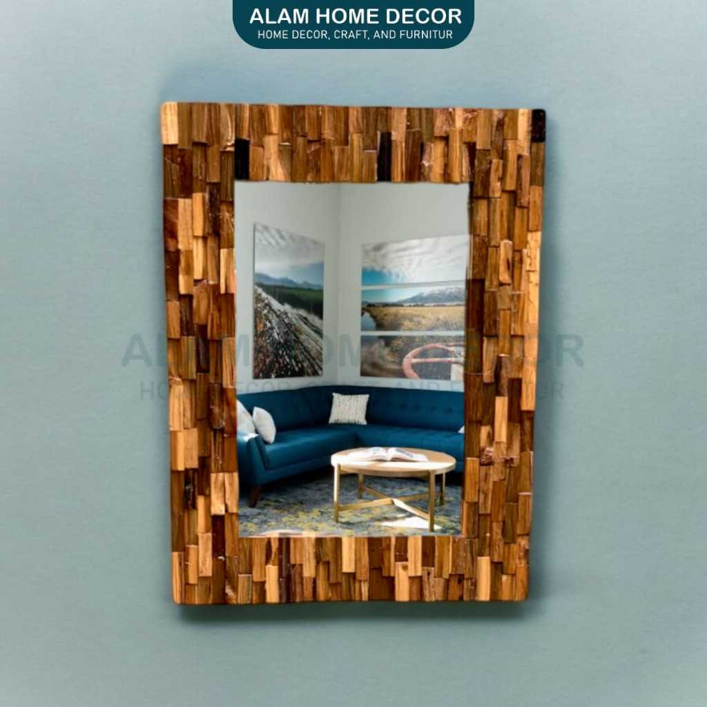 HIASAN DINDING KAYU [FREE Wooden Packing] Teak Brick Mirror Aesthetic ...