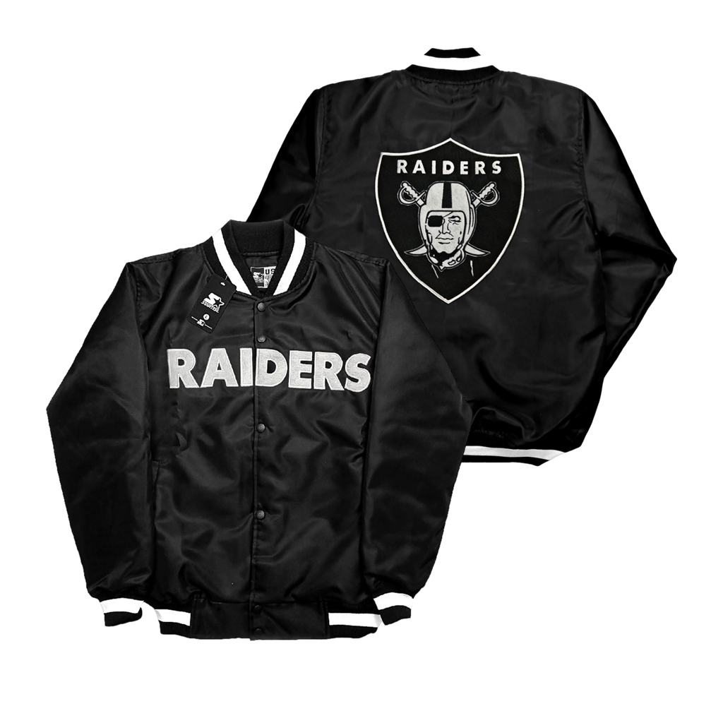 Raiders Bomber Jacket Varsity NFL Black Full Embroidery - Akar Official ...