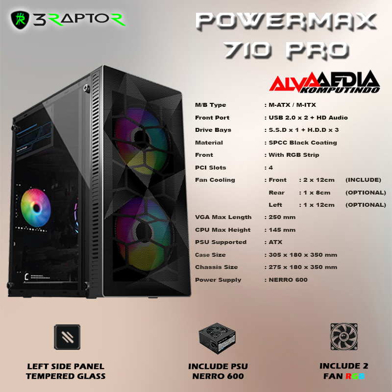 Cashing PC RAPTOR - POWERMAX CPM710 INCLUDE + FAN RGB 2PC | Case PC ...