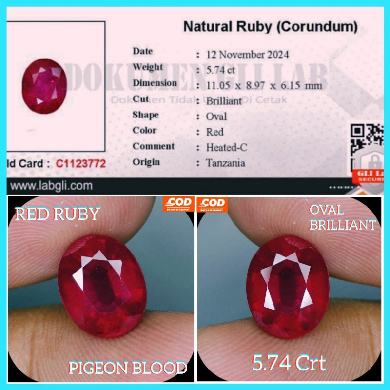 Natural RED RUBY PIGEON BLOOD HQ GEMS STONE (FREE MEMO) A603 | Shopee ...
