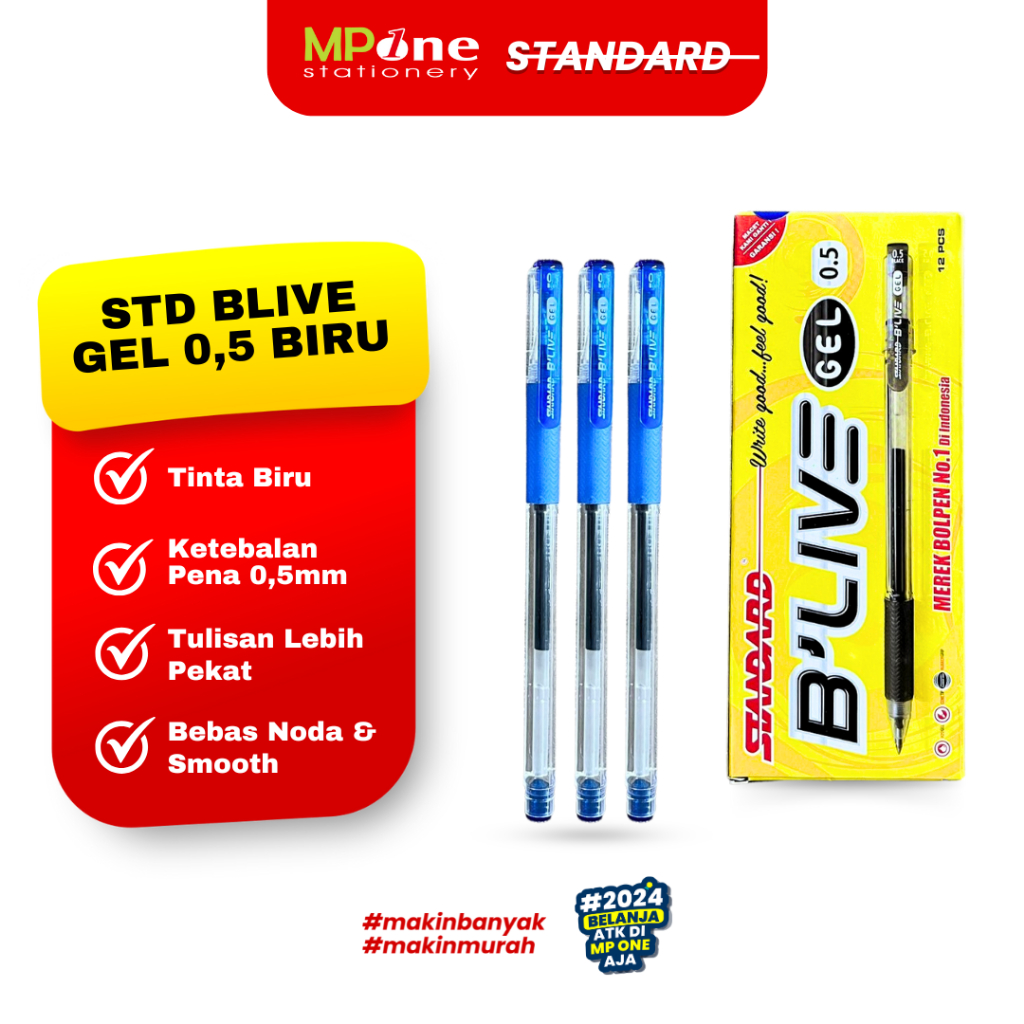 (1 Pcs) Standard B'Live Gel Pen Blue Ink 0.5mm / Gel Pen contains 12 ...