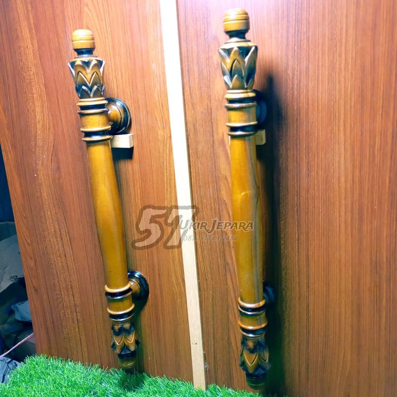 KAYU Carved House Door Handle - 2 Door Pull Handles Made of Teak Wood ...