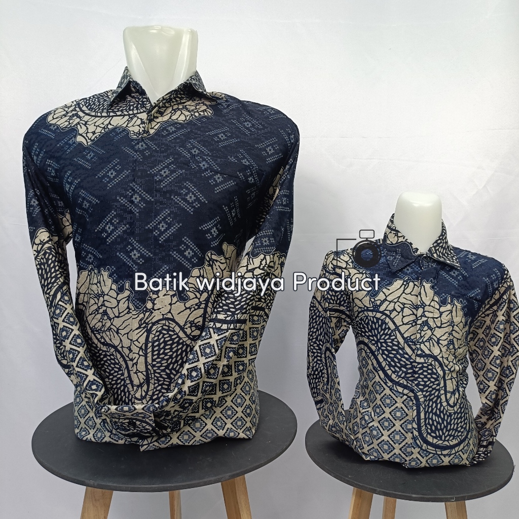 Doby batik navy blue couple father son luxury golden wave motif widjaya ...
