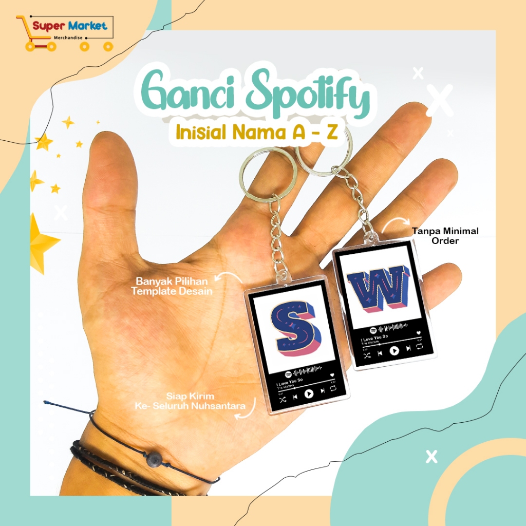 GANTUNGAN Viral - Spotify Keychain Initial Name AZ / Ganci Couple 2 ...