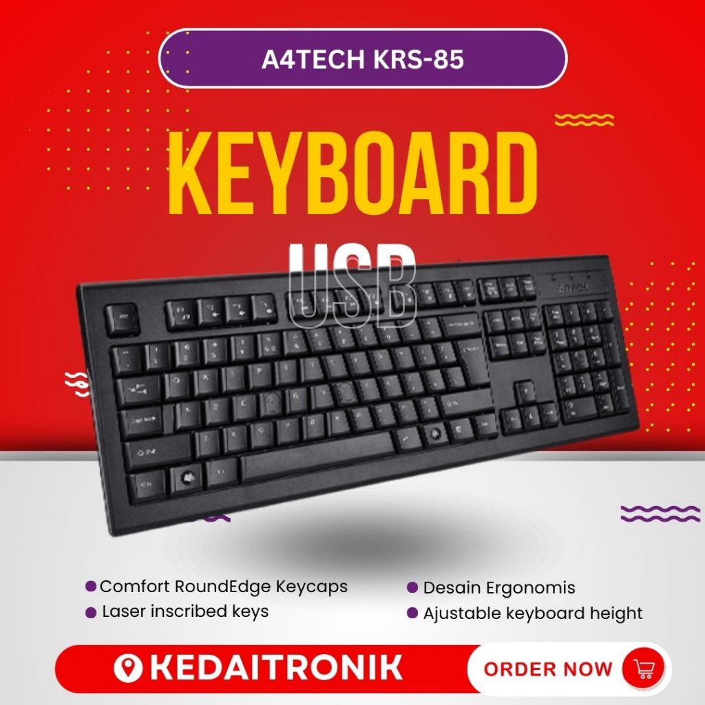 KEYBOARD A4TECH KRS 85 USB CABLE BLACK NATURAL KRS85 ROUNDED EDGE ...