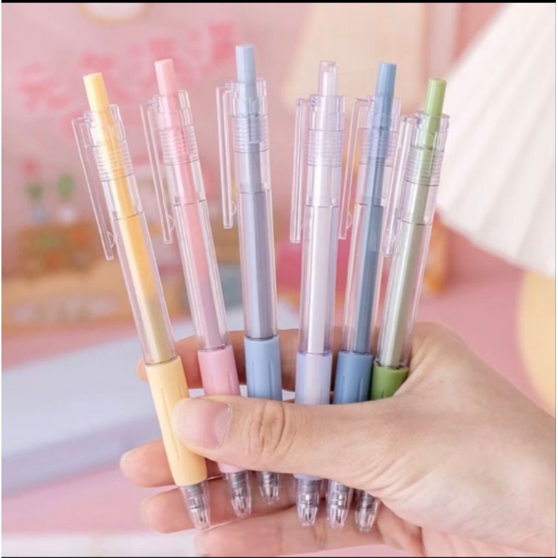 HITAM Plain Pastel Transparent Printing Pen 0.5mm Gel Pen Black Ink ...