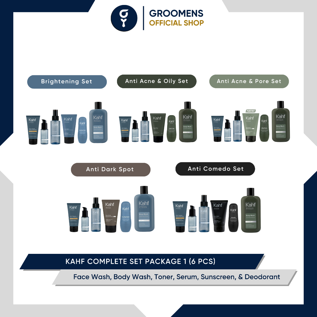 Kahf Complete Set Package 1 (6 pcs) - Face Wash, Body Wash, Toner ...