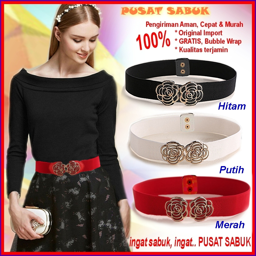 HITAM Fashion Girl Buckle Belt Korean Small Flower Belt Rubber Women ...