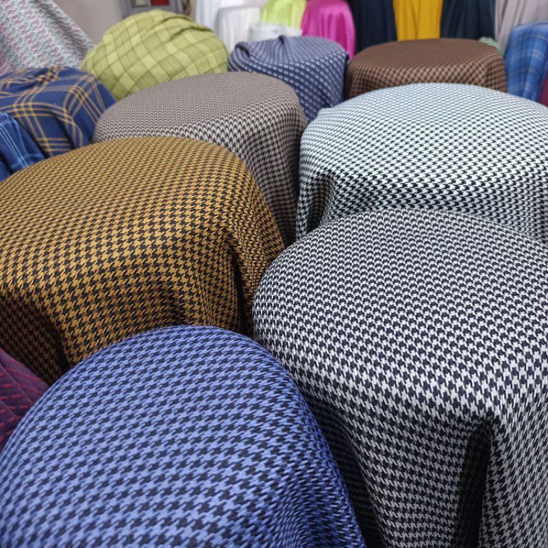 Semi wool houndstooth fabric / semi wool fabric / houndstooth fabric ...