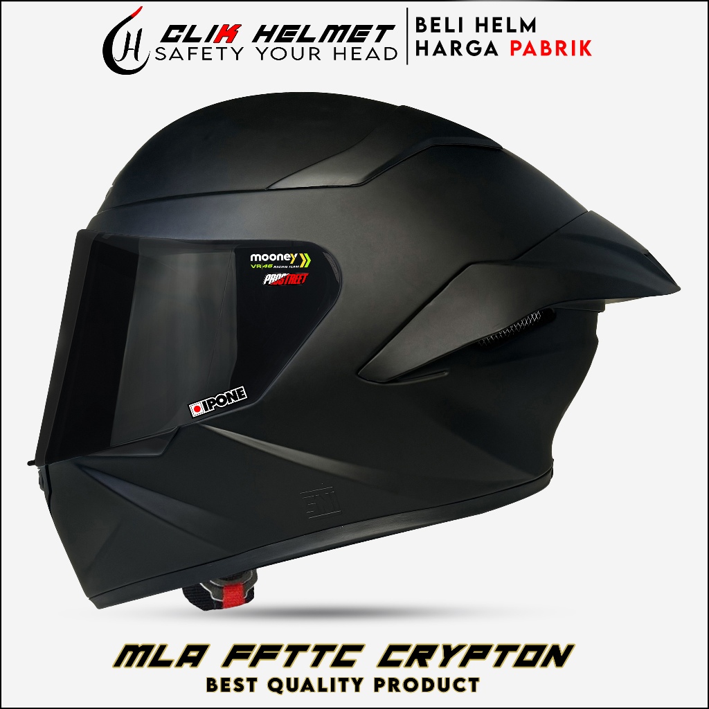 HITAM Mla TTC Crypton Full Face Helmet | Black Doff Glass Smoke ...