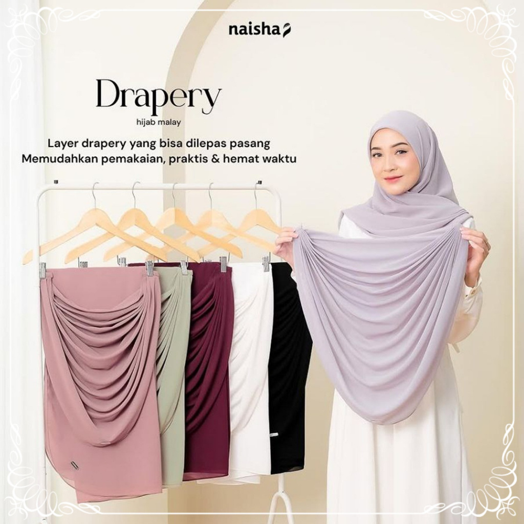 Drapery Hijab Malay by Naisha | Instant Hijab Set | Sharia Hijab Layer ...