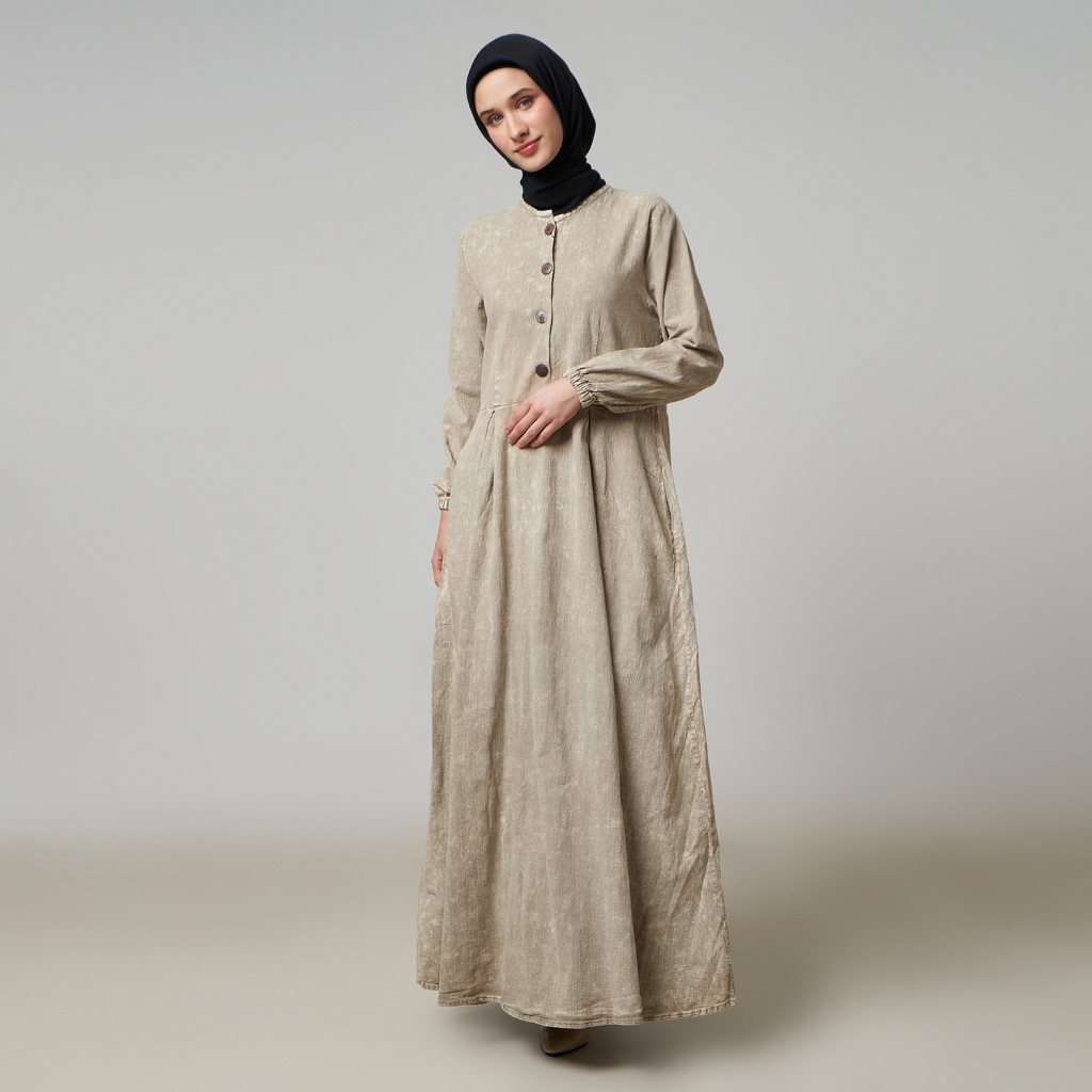 Dhoby Ghout Milk Chocolate Denim Premium Gamis | Women's Muslim Dress ...