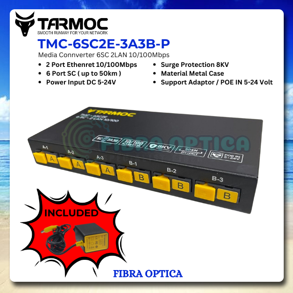 Tarmoc TMC-6SC2E-3A3B-P | 6fo 2LAN / 6 FO 2 LAN 10/100 | Poe IN 5-24V ...