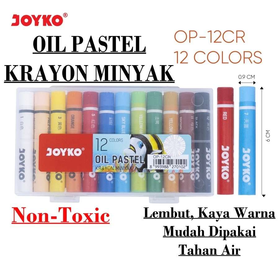 Joyko Oil Crayons12 Colors Water Resistant Color Crayons Drawing ...