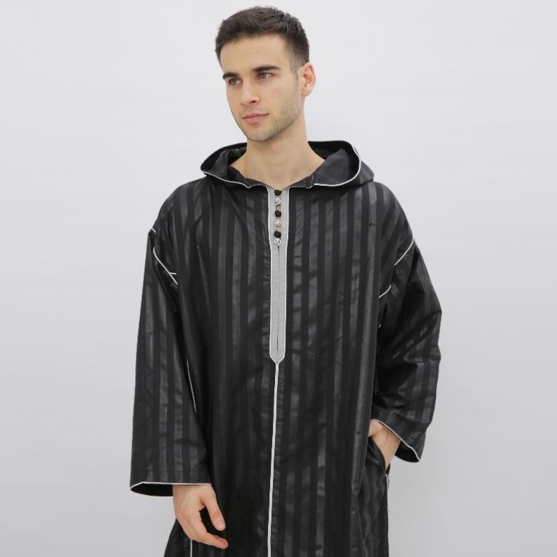 HITAM Umrah Shirt Gamis Hoodie Djellaba Moroccan Jalabah Robe Kapucong ...