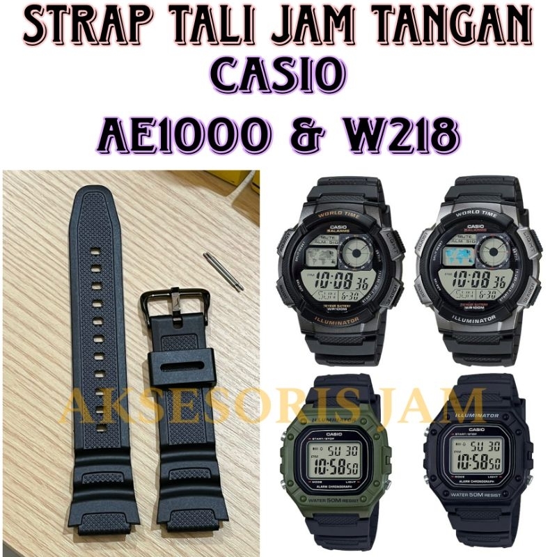 HITAM Strap Casio AE 1000W AE 1100W AE 1100 AE 1000 FIT W 218H W 218 Casio Original + spring bar ...