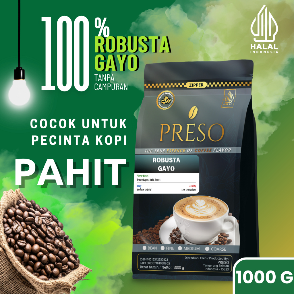 PRESO Robusta Ground Coffee Beans Gayo Aceh Sumatra Coffee Roast Beans Espresso Bean Coffee 1000 ...