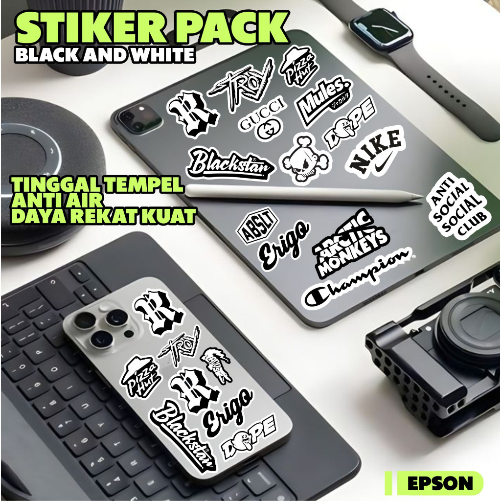 PUTIH HITAM Aesthetic stickers, pack of 60pcs black and white bw, full ...