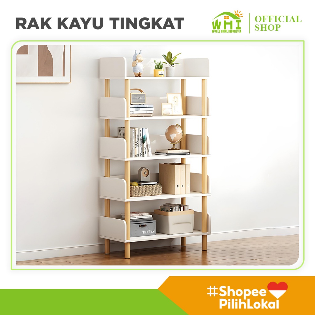 KAYU World Home Minimalist Bookshelf 6 Tiers Wooden Stacking Shelf ...