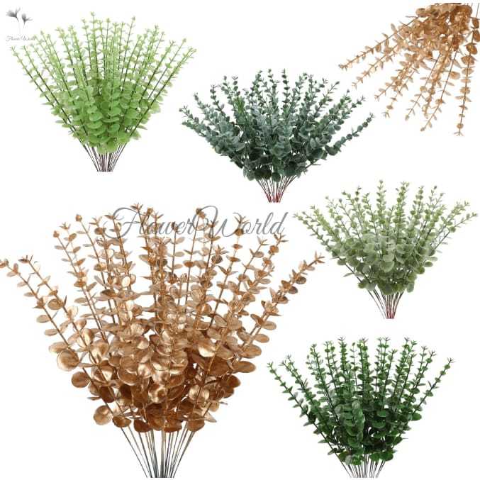 Artificial Flocking Eucalyptus Leaves 1 Stalk/Artificial Fake Plastic ...
