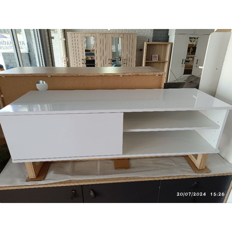 PUTIH Glossy white minimalist tv table 120x40x40 | Shopee Malaysia