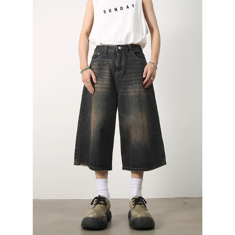 (ʀᴇᴀʏᴅ) Jorts pants American vibe old washed retro denim shorts pants ...