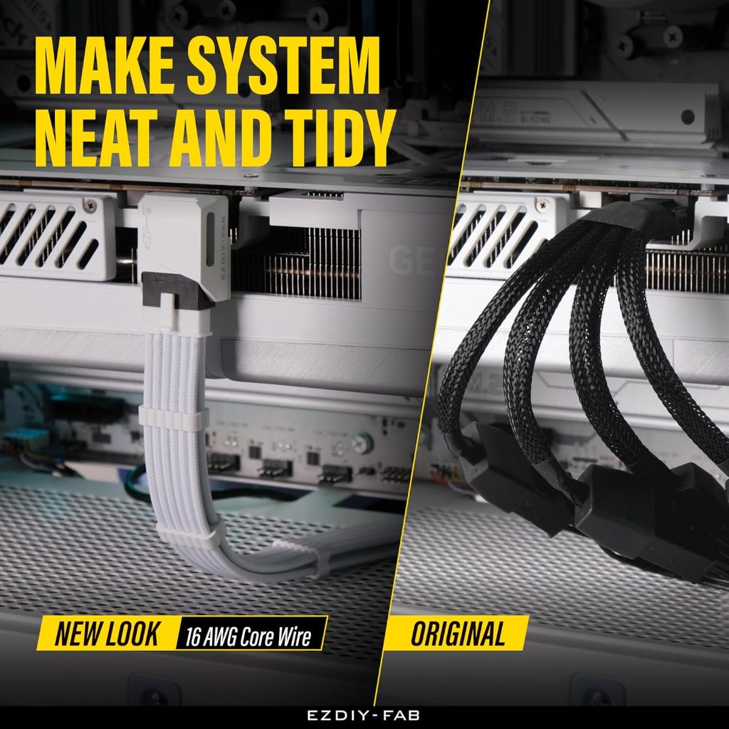 Ezdiy-fab 16 AWG FULL WHITE 12VHPWR PCIE 5.0 MALE TO FEMALE GPU VGA ...