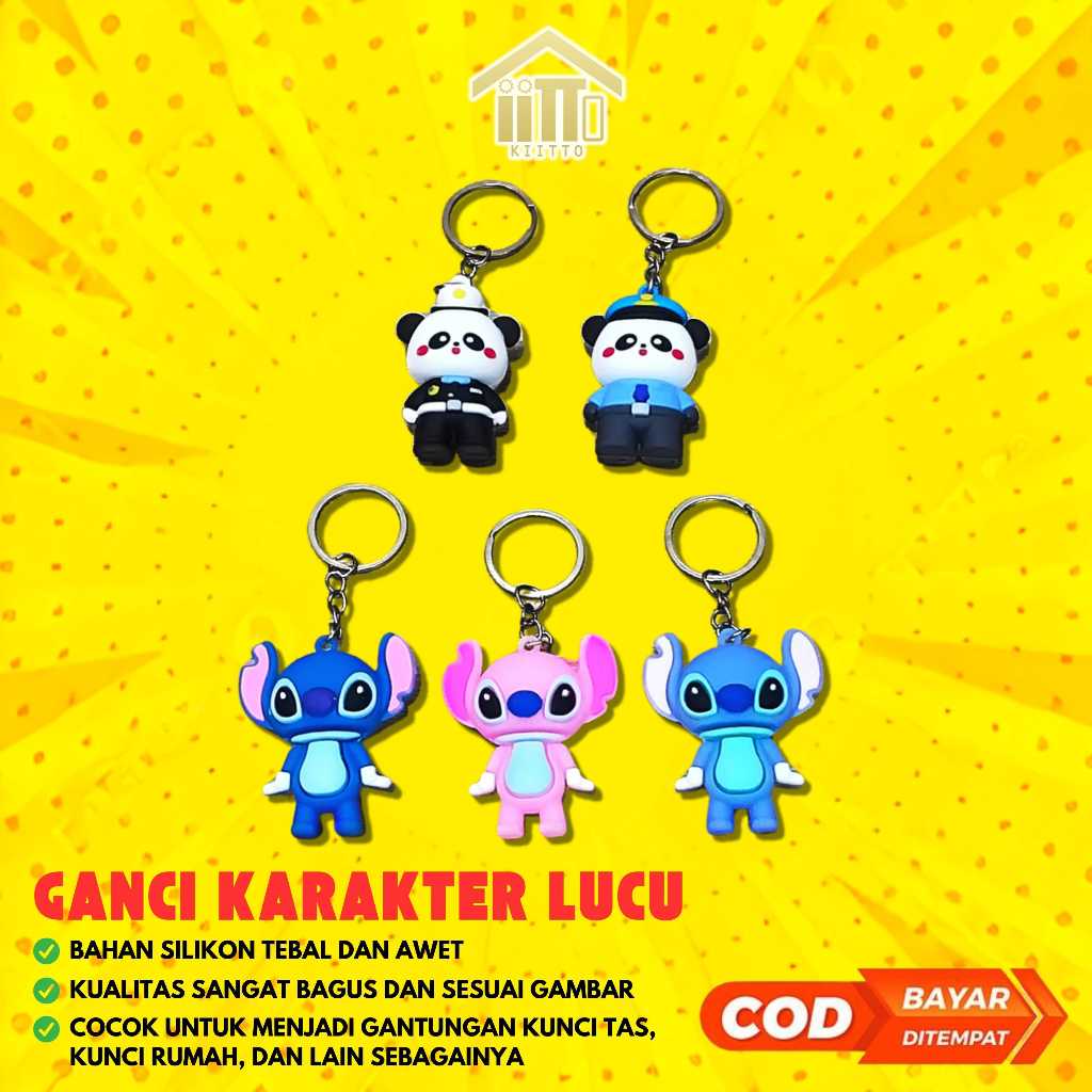 GANTUNGAN STITCH & PANDA CHARACTER KEYCHAIN / CUTE STITCH AND PANDA ...