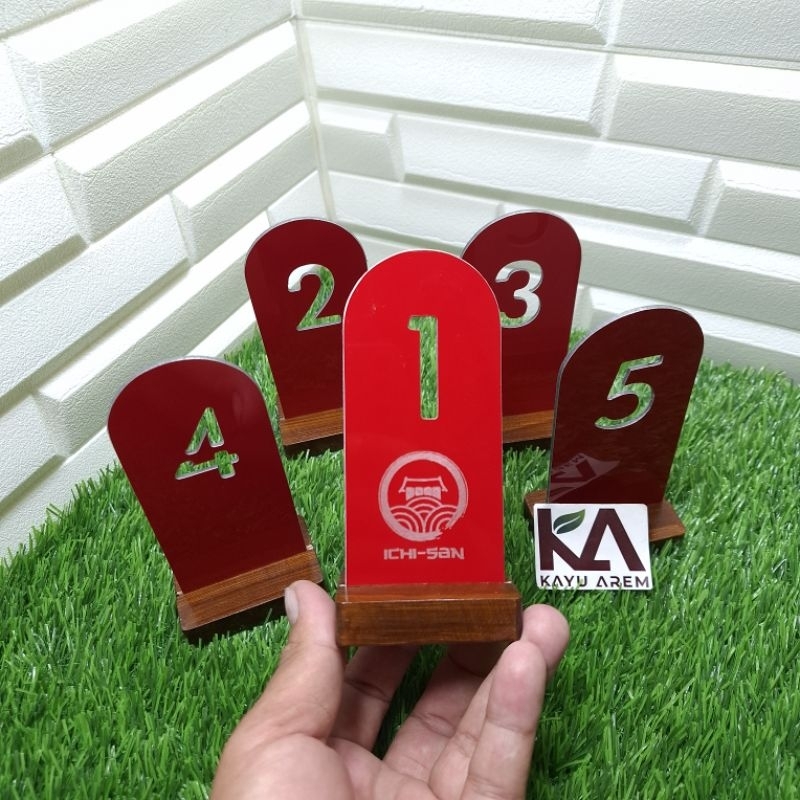 MERAH [Free Engraving] Custom Red Aluminum ACP Table Numbers | Cafe ...