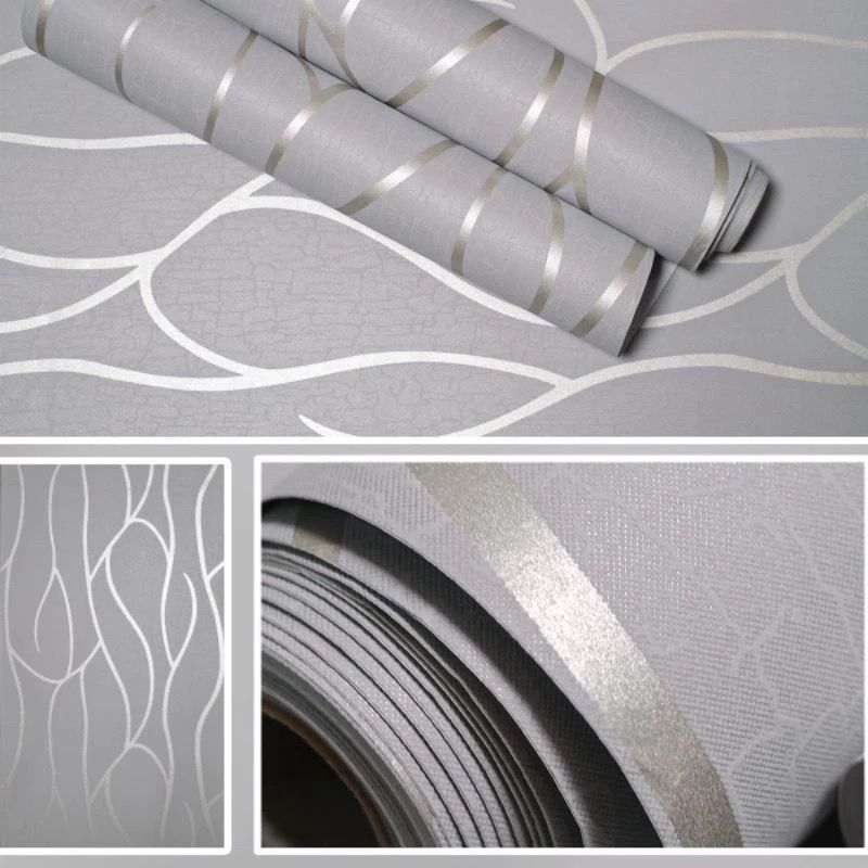 Elegant Grey Abstract Wave Waterproof Muran Wall Sticker Wallpaper 8m x ...