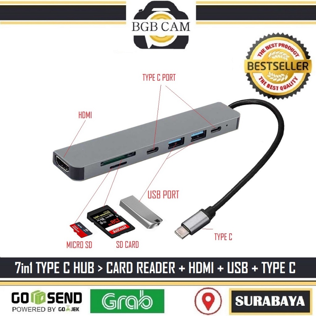 Type C HUB card Reader 7 in 1 to HDMI / SD card / Micro SD / Type C USB ...