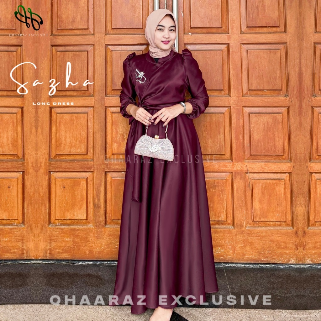 Sazha Long Dress Gamis Women Eid Clothes Invitation Party Busui ...