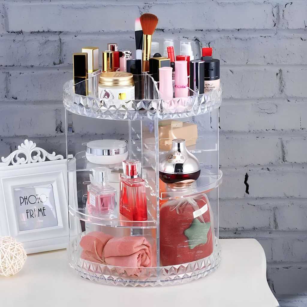(INCLUDE Bubble) Cosmetic Rack 360 Swivel diamond Acrylic aesthetic ...