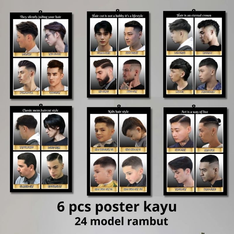 PERALATAN KAYU 6pcs barbersop Wood poster/barber Shop/Hair model Newest ...